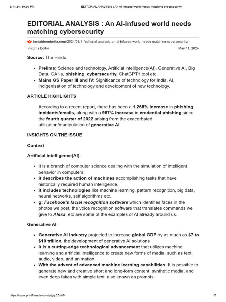 EDITORIAL ANALYSIS - An AI-infused World Needs Matching Cybersecurity | Download Free PDF ...