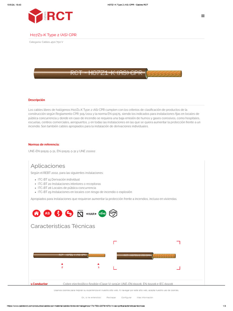 H07Z1-K Type 2 (AS) CPR - Cables RCT | PDF | Cookie HTTP