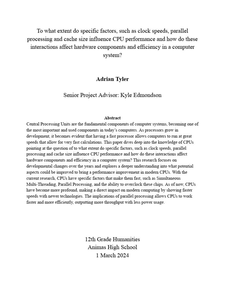 Adrian Tyler - Senior Thesis Rough Draft | PDF | Central Processing Unit | Multi Core Processor