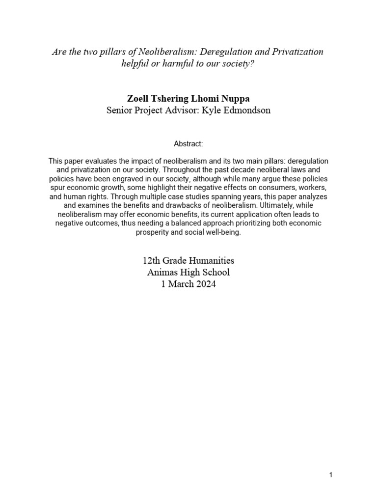 Zoell Tshering Lhomi Nuppa - Final Draft Thesis 1 | PDF | Keynesian Economics | Neoliberalism