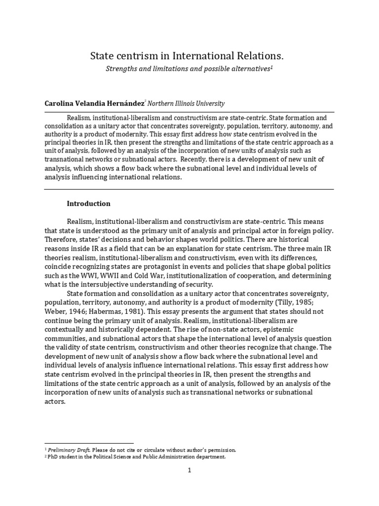 State Centrism in International Relations | PDF | Liberal Arts ...