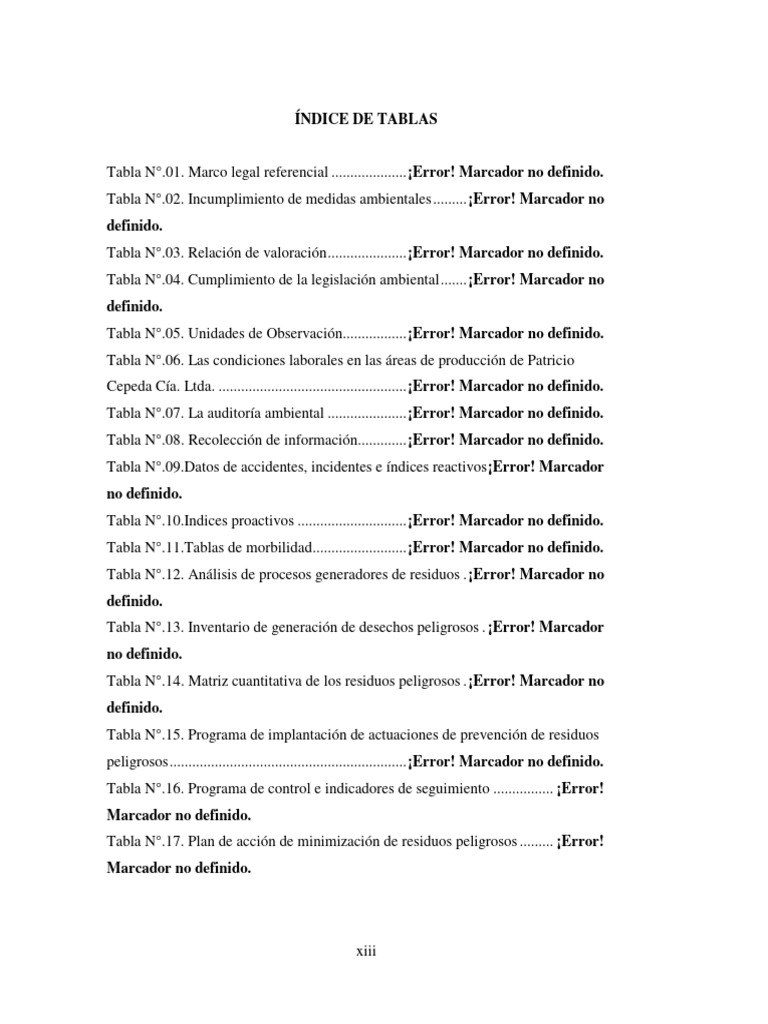 Índice de Tablas | PDF | Residuos | Cuestiones ambientales