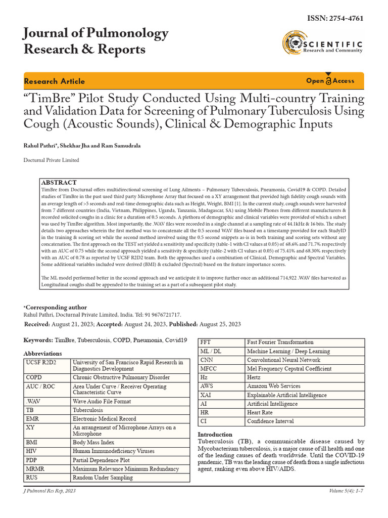 Phase1 UCSF | PDF | Tuberculosis | Receiver Operating Characteristic
