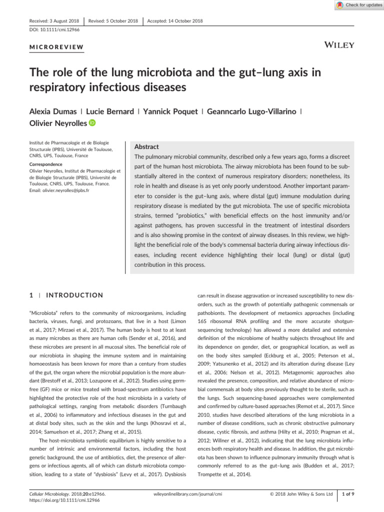 Cellular Microbiology - 2018 - Dumas - The Role of The Lung Microbiota and The Gut Lung Axis in ...