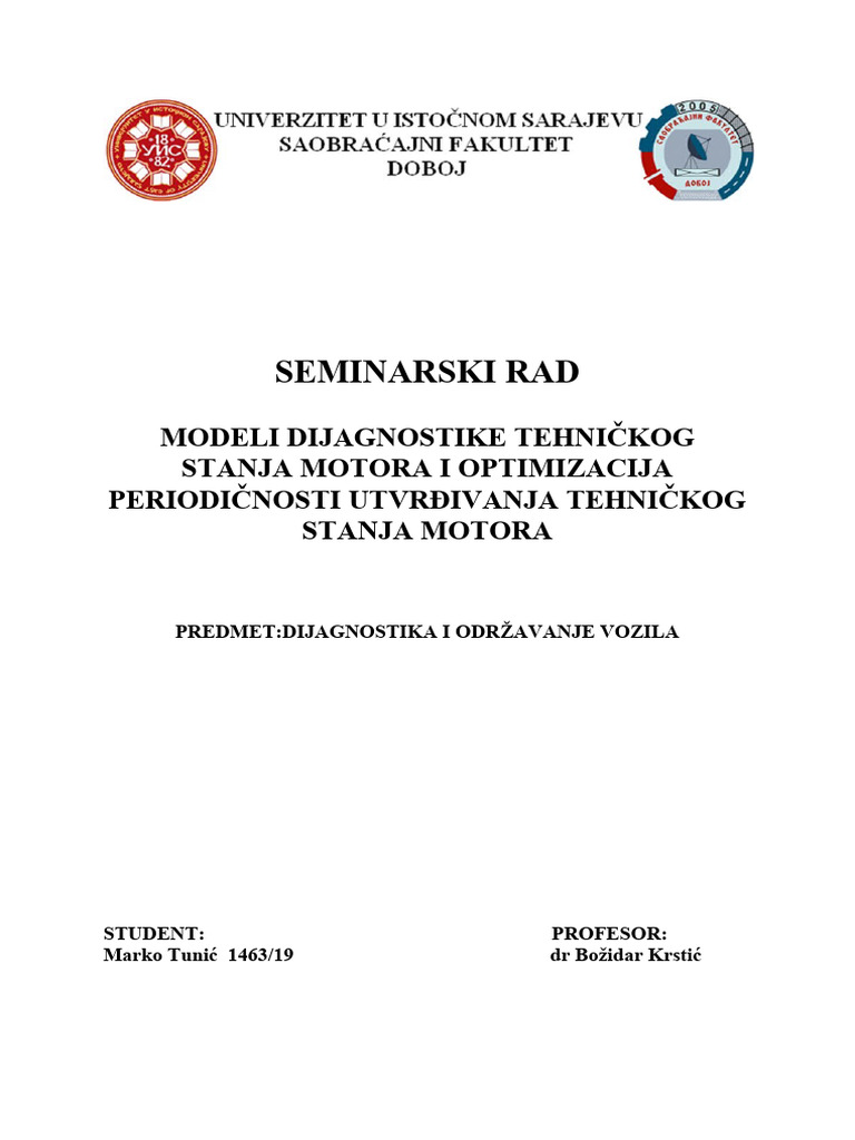 Utvrdjivanje Tehnickog Stanja Dijagnostika Motornih Vozila I Motora | PDF
