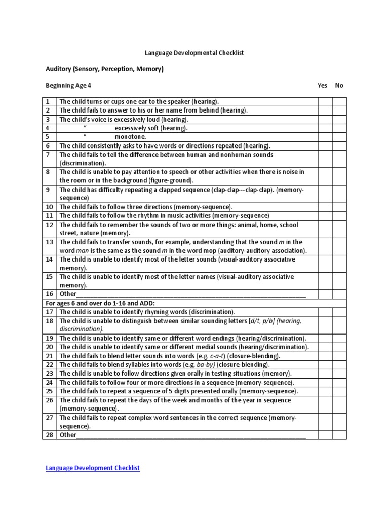 Language Developmental Checklist