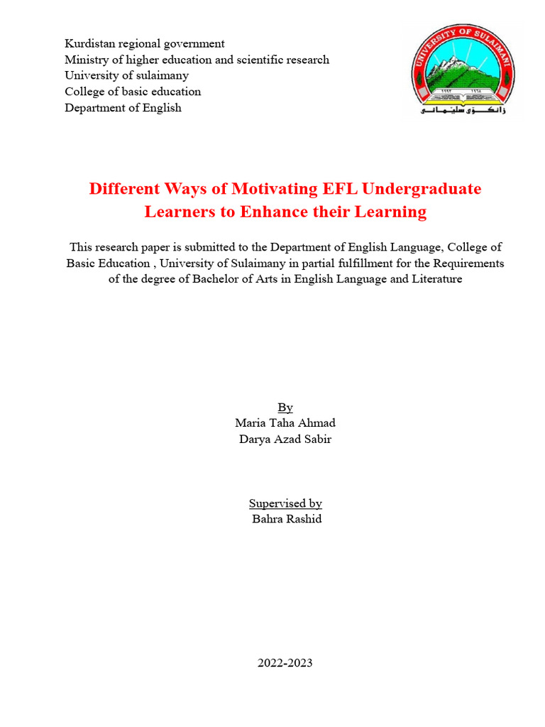 Different Ways of Motivating EFL Undergraduate Learners To Enhance ...