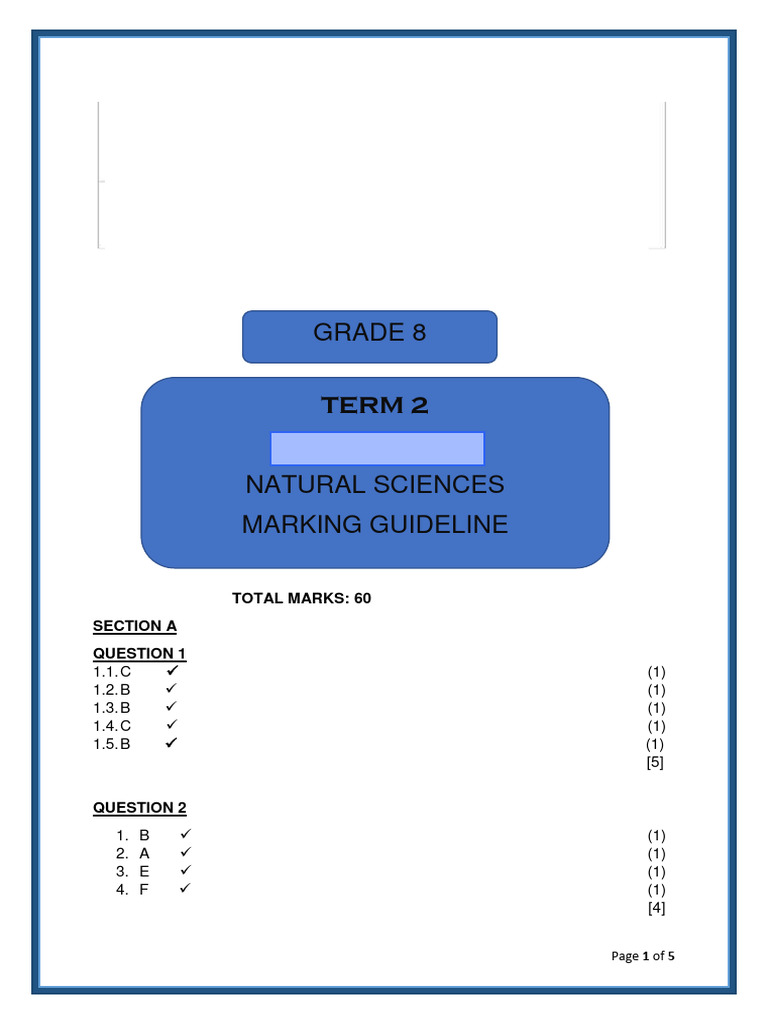 Natural Sciences Grade 8 Term 2 Memorandum 2023 | PDF | Chlorine | Chemical Compounds