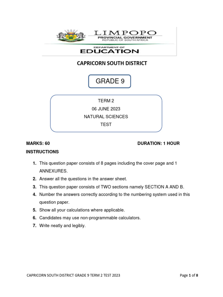 Grade 9 Science Test Paper | PDF | Chemical Reactions | Chemical Substances