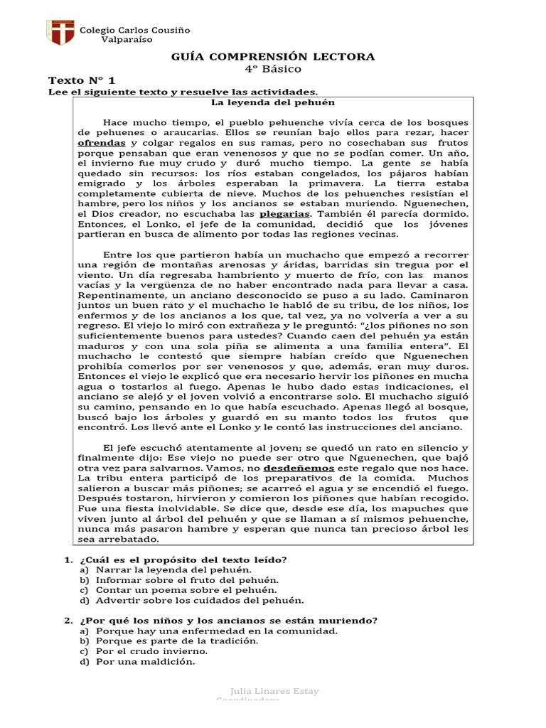 Guía Comprensión Lectora 4 Básico Pdf