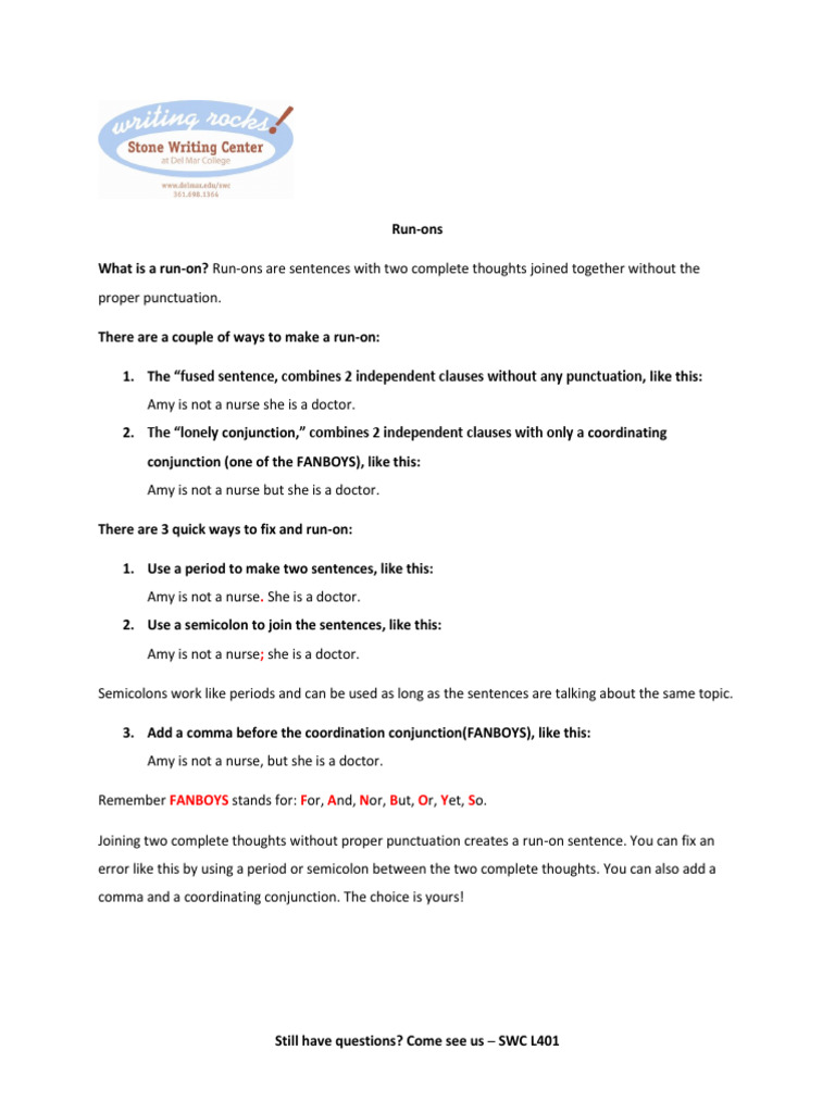 Run Ons | PDF | Language Arts & Discipline