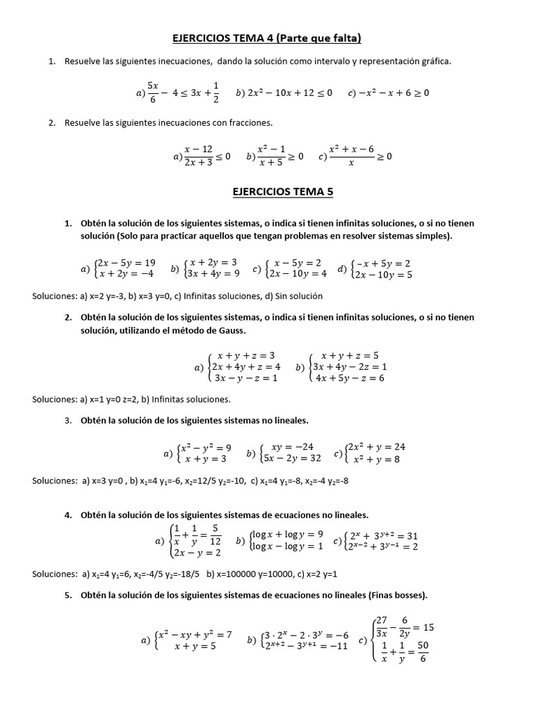 Hoja Ejercicios Repaso T5 | PDF | Matemáticas | Objetos matemáticos
