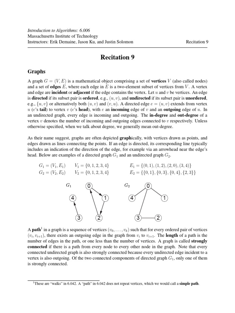 Recitation 9: Graphs | PDF | Vertex (Graph Theory) | Computational Complexity Theory