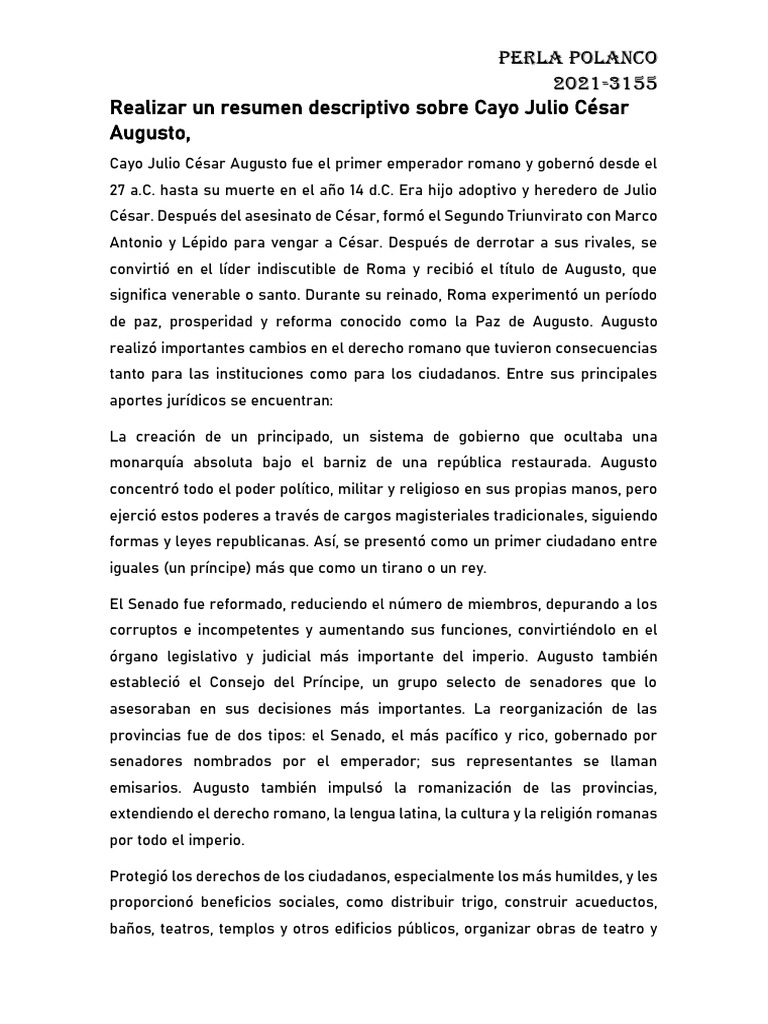 Realizar Un Resumen Descriptivo Sobre Cayo Julio César Augusto | PDF ...