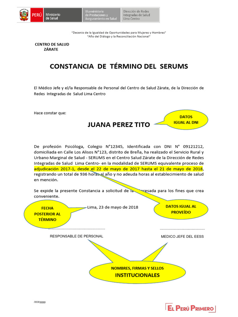 5. MODELO DE CONSTANCIAS DE TÉRMINO SERUMS | PDF
