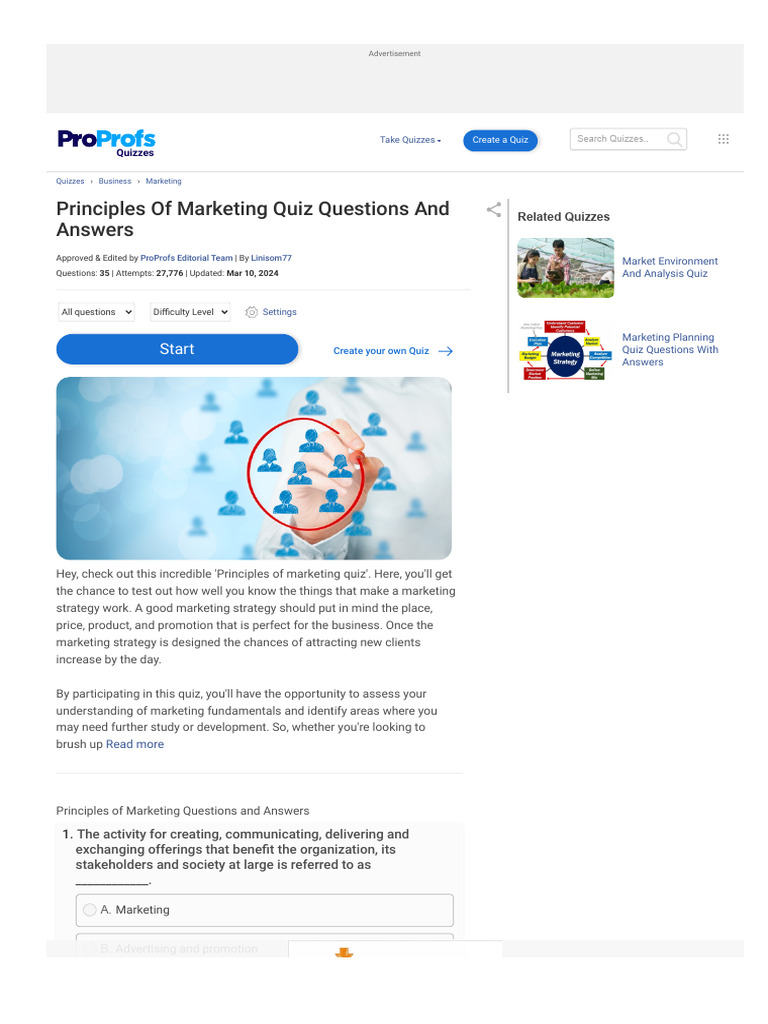 Principles of Marketing-35 Questions and Answers | PDF | Marketing | Pricing