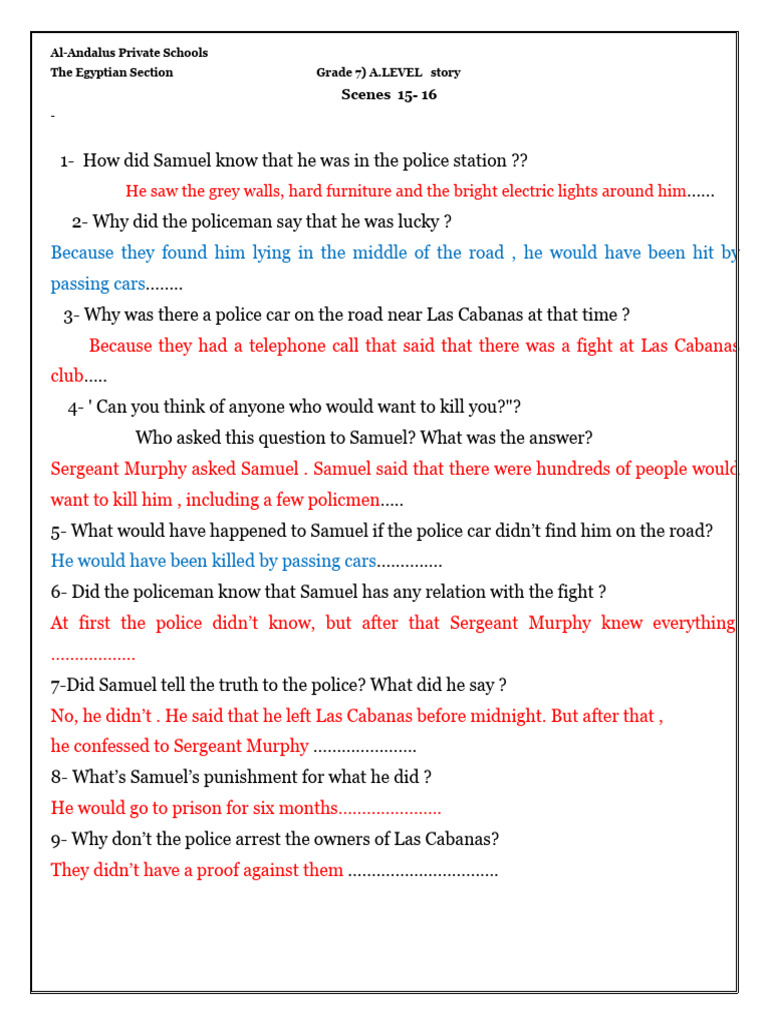 Story Grade 7-Scene 15-16 - Answers | PDF | Mystery, Thriller & Crime ...