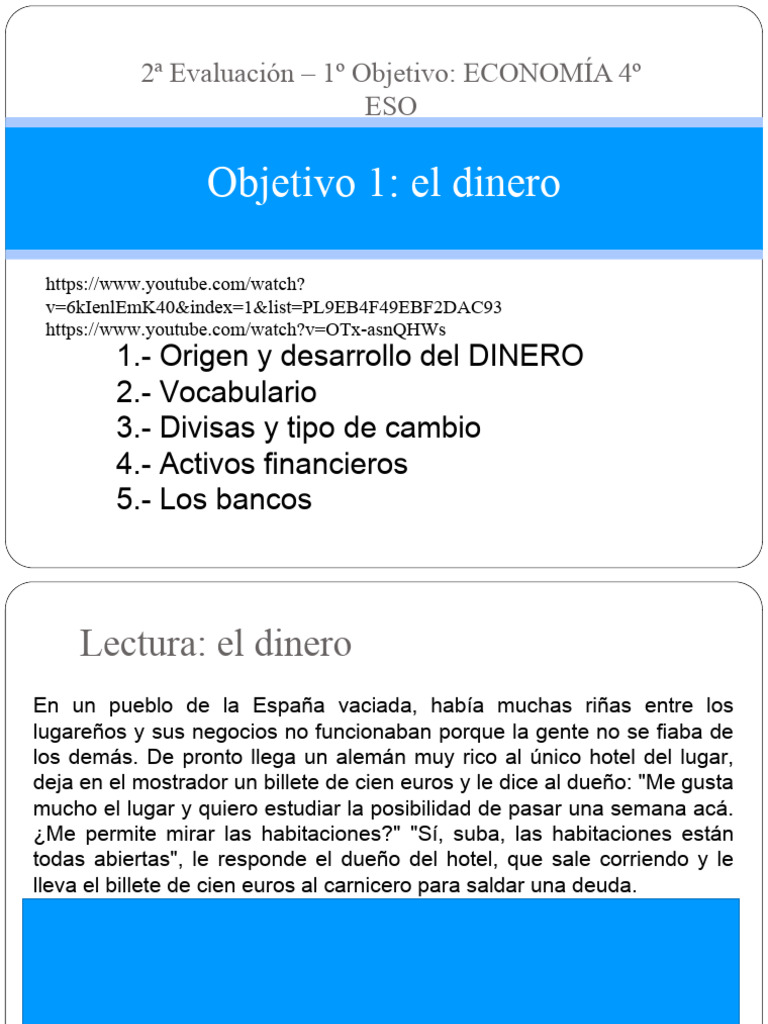 Tema 1 El Dinero | PDF | Compartir (Finanzas) | Dinero