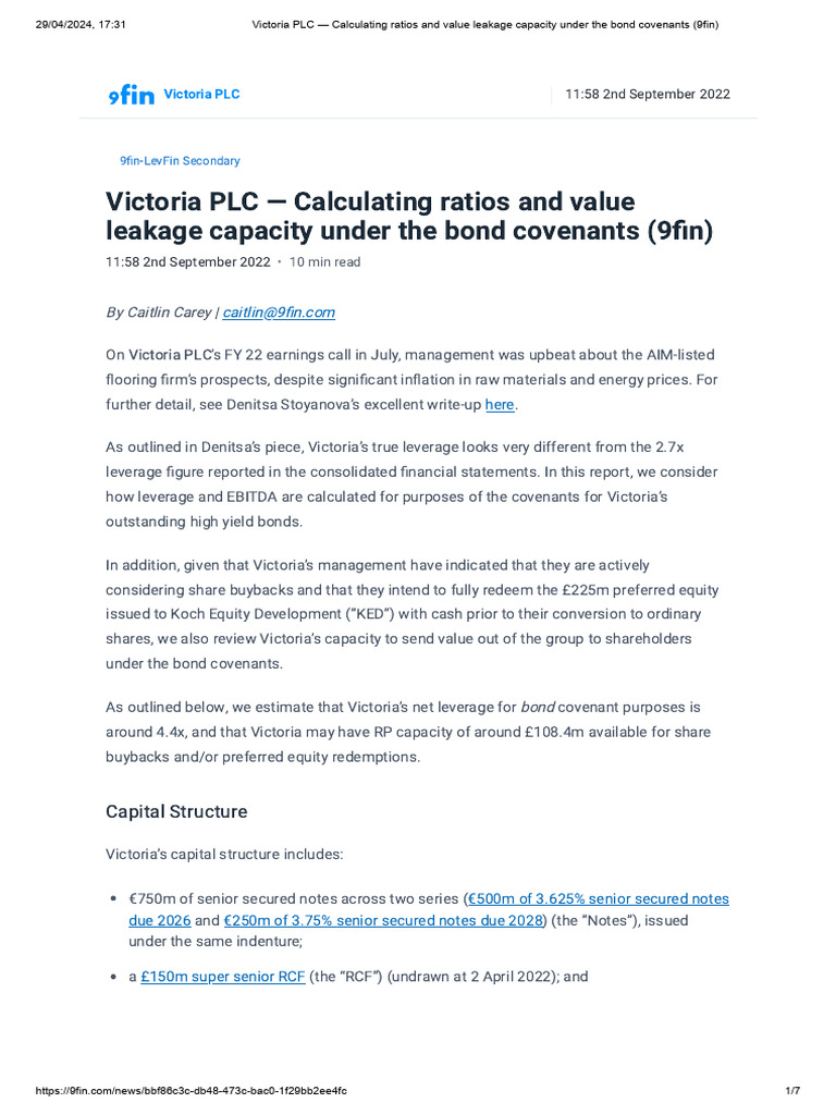 Victoria PLC - Calculating Ratios and Value Leakage Capacity Under The ...