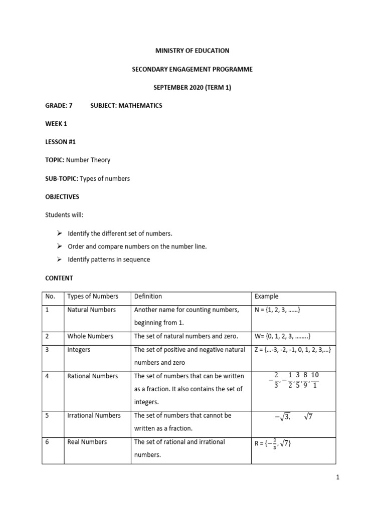 Grade 7 Mathematics Week 1 Lesson 1 | PDF | Numbers | Natural Number