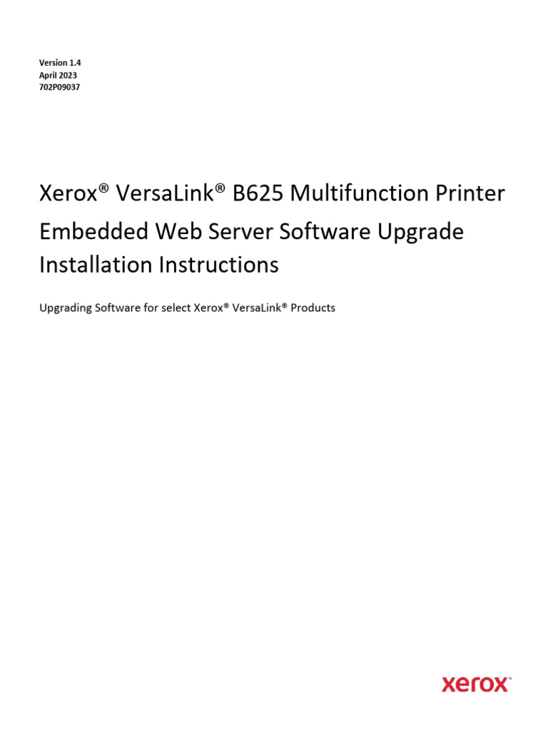 Xerox VersaLink B625 EWS Software Upgrade Instructions v1 4 | PDF ...