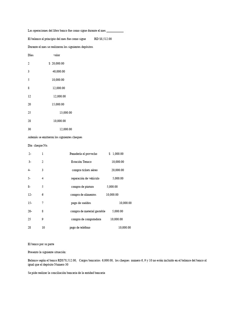 Ejercicio Conciliación Bancaria | PDF | Bancos | Bancario Ejercicio Conciliación Bancaria | PDF | Bancos | Bancario
