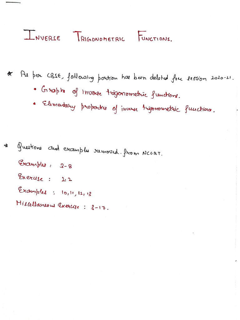 Inverse Trigonometric Functions Handwritten Notes Mohit Sir Inverse | PDF