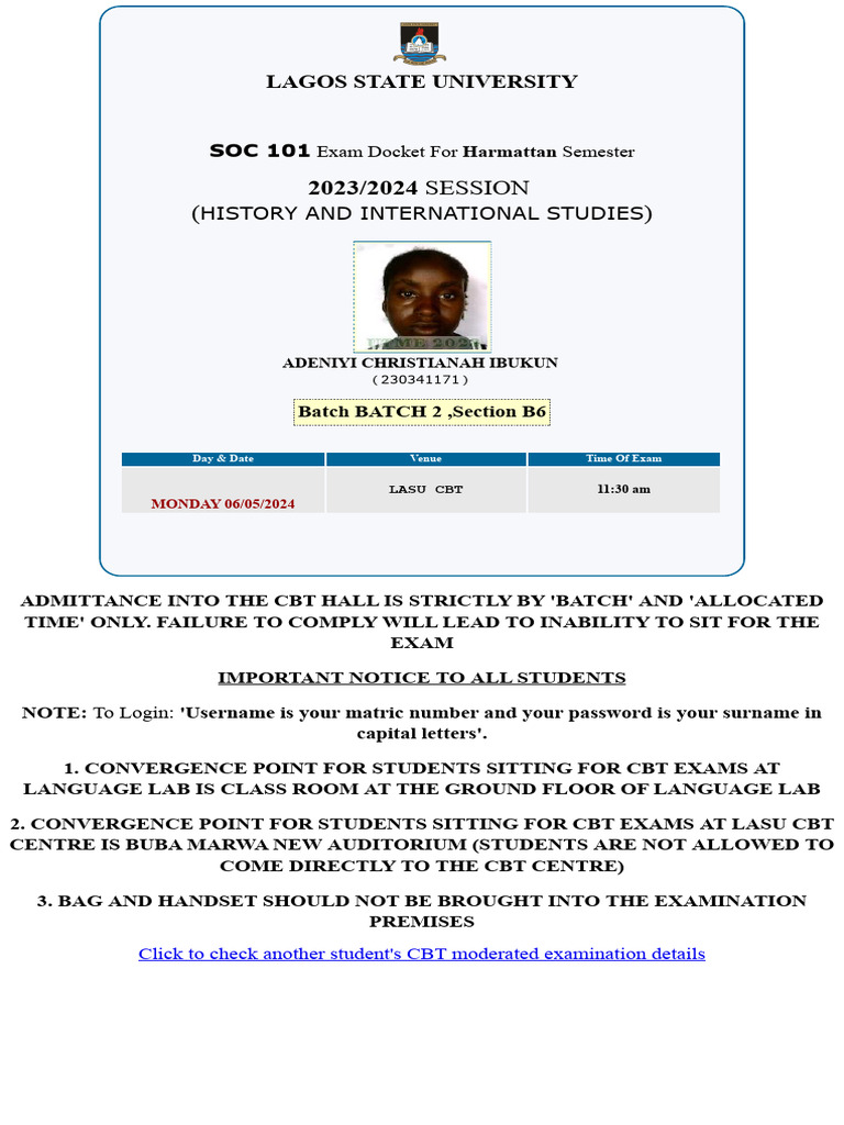 LASUStudentship Venue Checker Portal | PDF