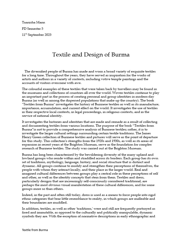 Burmese Textile Traditions | PDF | Weaving | Textiles