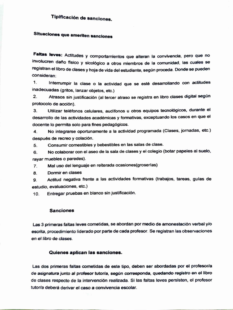 Tipificacion de Faltas y Sanciones Rice 2024 | PDF | Maestros