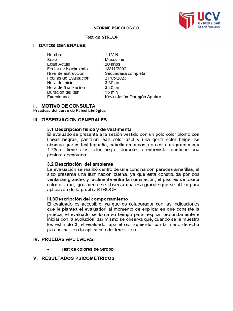 Estructura de Informe Psicológico - 2023 01 | Descargar gratis PDF | Sicología | Ciencias del ...