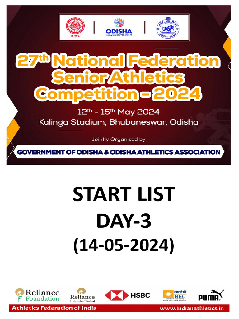 Start List Day 3 27th National Federation Senior Athletics Competition ...