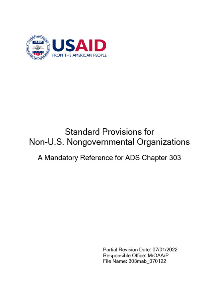 Standard Provisions for NGOs in ADS 303 | PDF | United States Agency ...