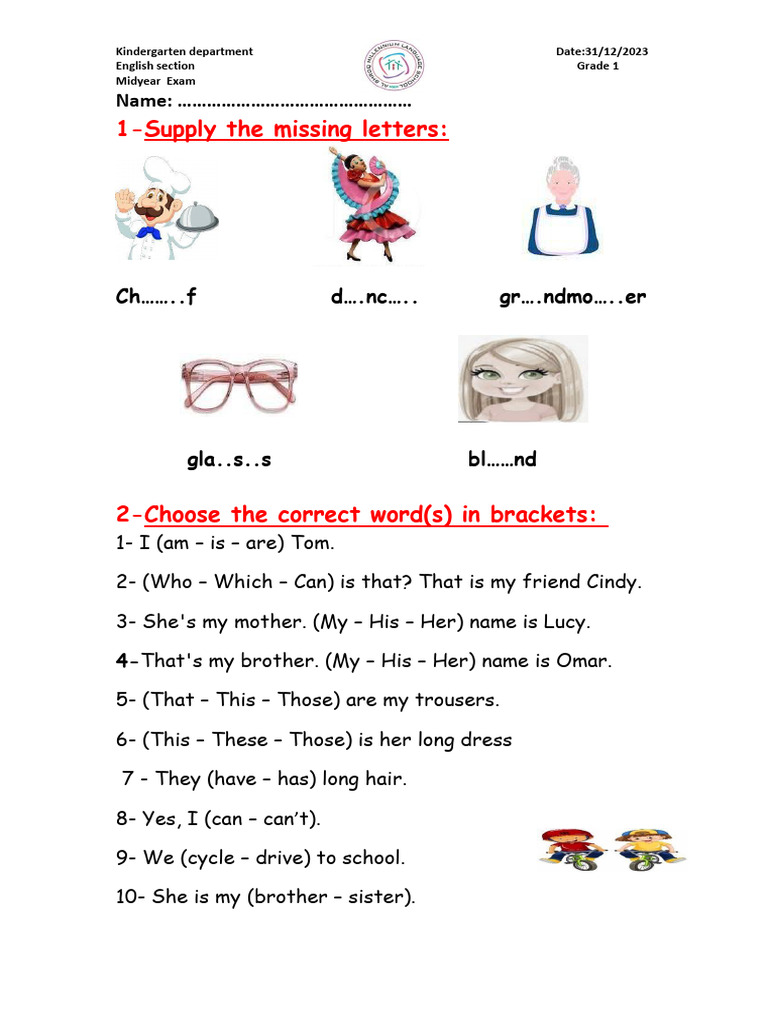Grade 1 Exam | PDF | Teaching Methods & Materials