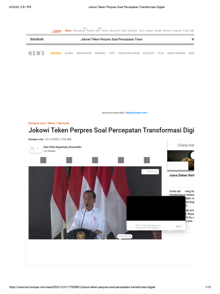 Jokowi Teken Perpres Soal Percepatan Transformasi Digital | PDF