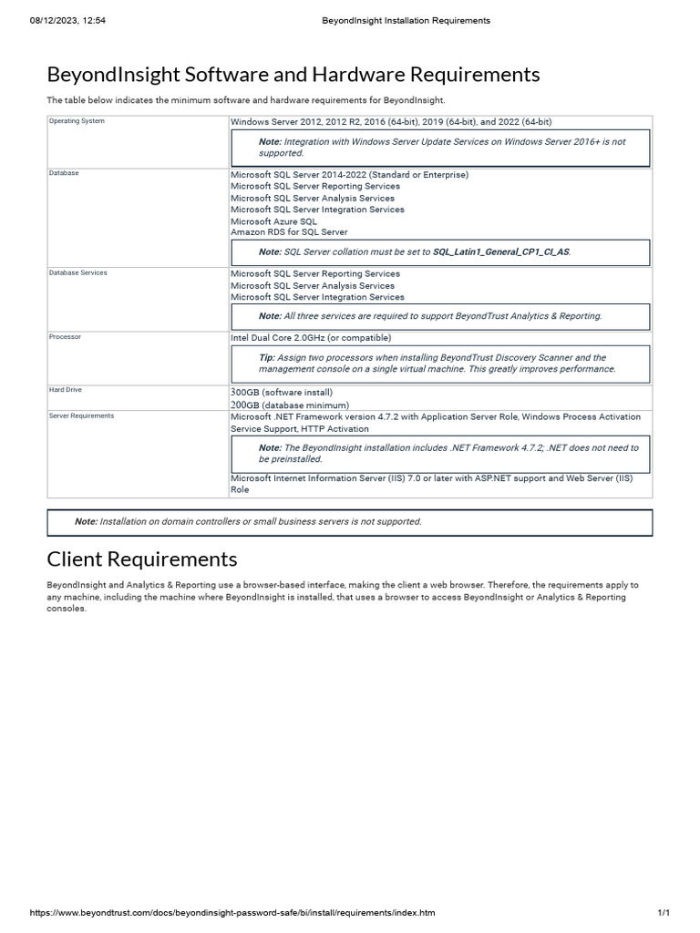 BeyondInsight Installation Requirements | PDF | Microsoft Sql Server ...