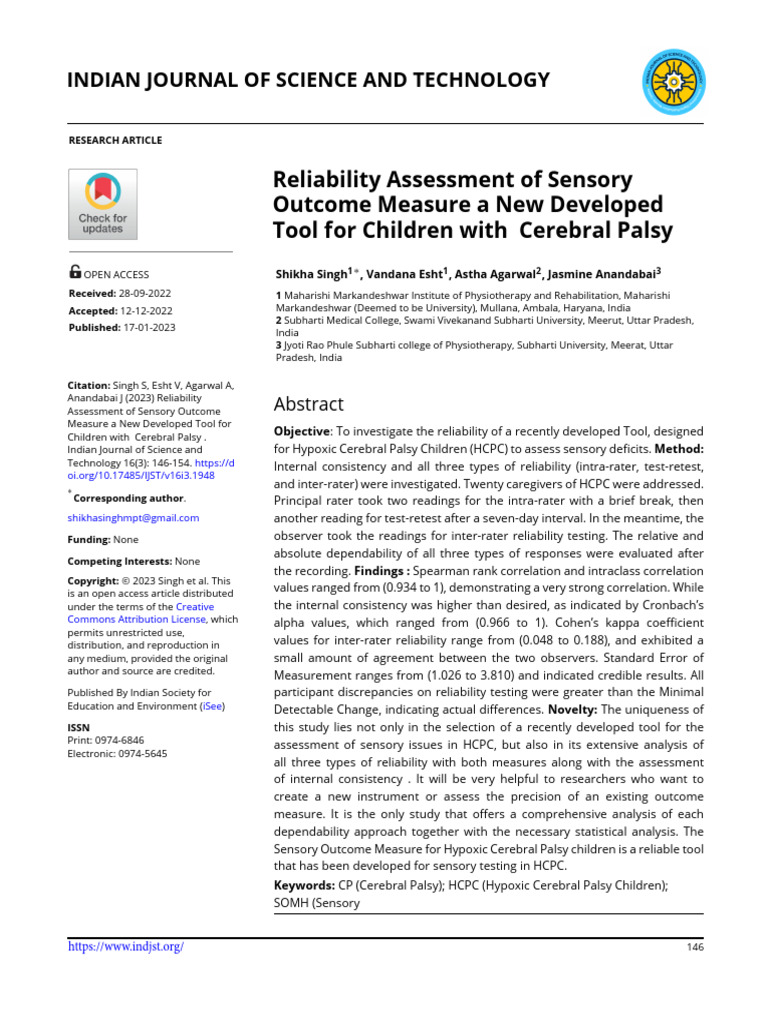 Reliability of New Sensory Processing Tool | PDF | Cronbach's Alpha ...