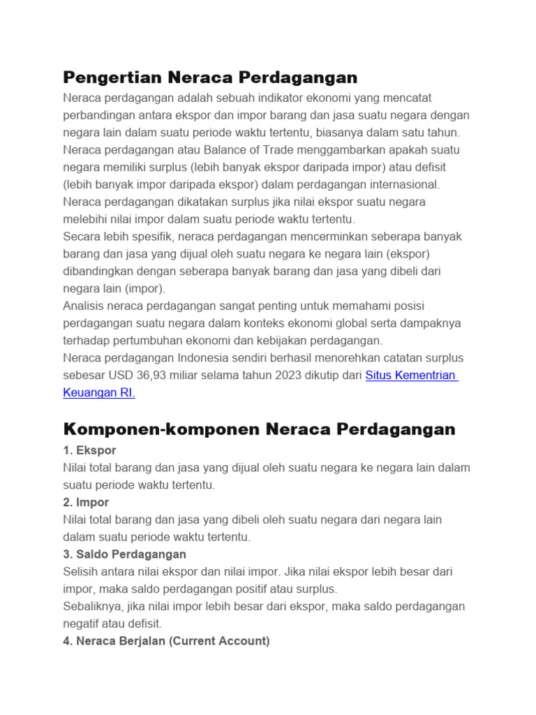 Neraca Perdagangan: Konsep & Fungsi | PDF