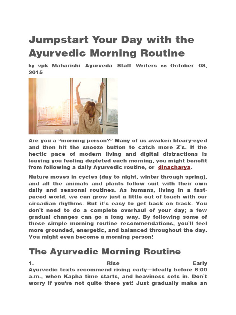 Ayurvedic Morning Routine | PDF | Ayurveda | Meditation