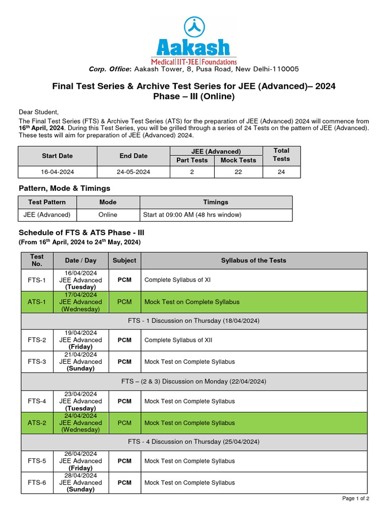 Final & Archive Test Series - JEE (Advanced) 2024 - Phase-III | PDF ...