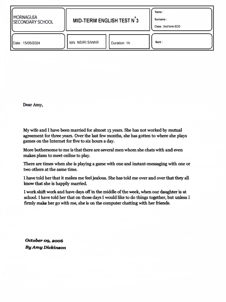 Devoir de Contrôle N°3 - Anglais - 2ème Economie & Gestion (2023-2024) Mlle - NSIRI - Siwar | PDF