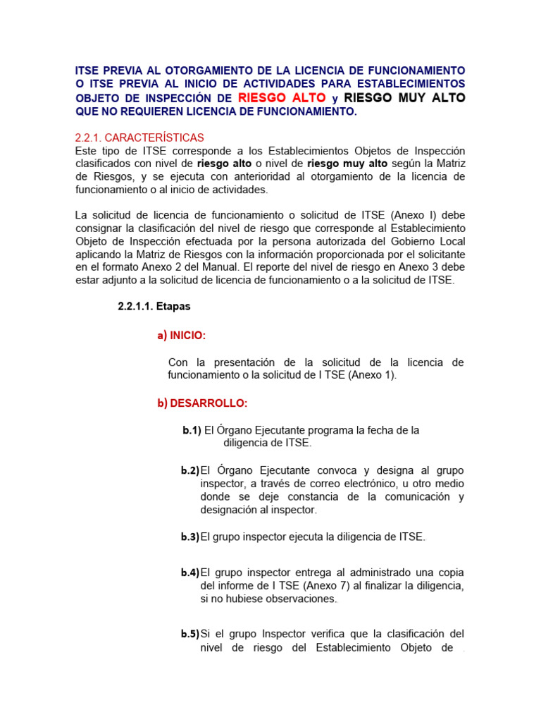 ITSE PREVIA AL OTORGAMIENTO DE LA LICENCIA DE FUNCIONAMIENTO O ITSE PREVIA AL INICIO DE ...