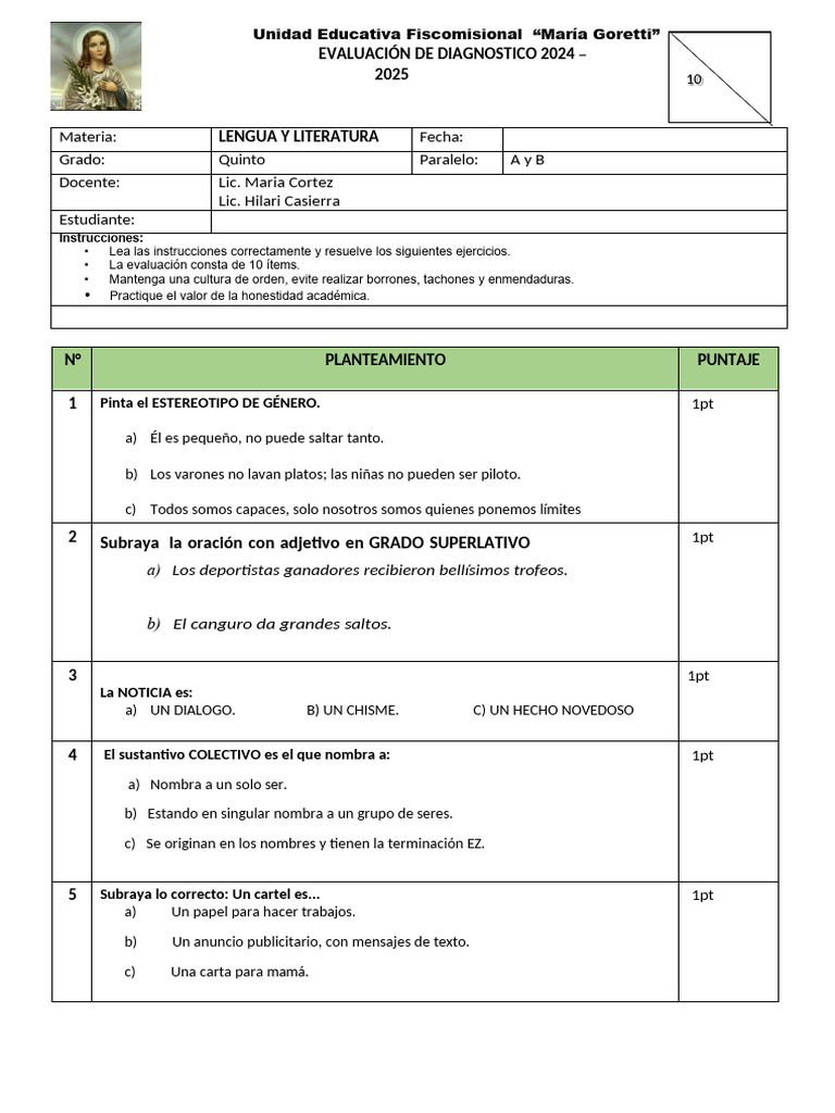 Eval 5to A y B Lenguaje 2do Trim. 1111111 | PDF | Lingüística