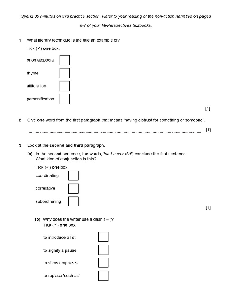 (Handout 1) Paper 1 Section A - G8 MyPerspectives Practice | PDF ...