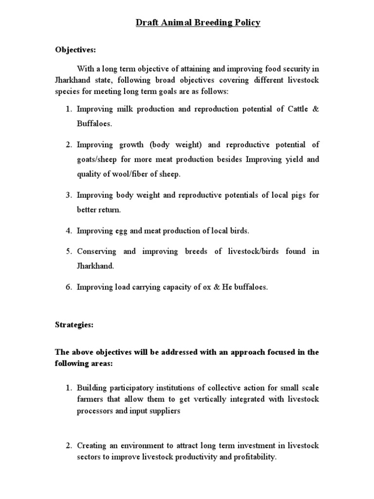 Jharkhand Livestock Breeding Policy Draft | PDF | Livestock | Cattle