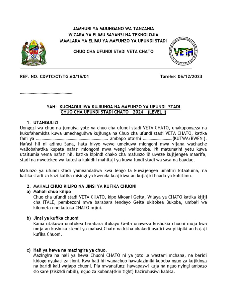 Chato DVTC Joining Instructions | PDF