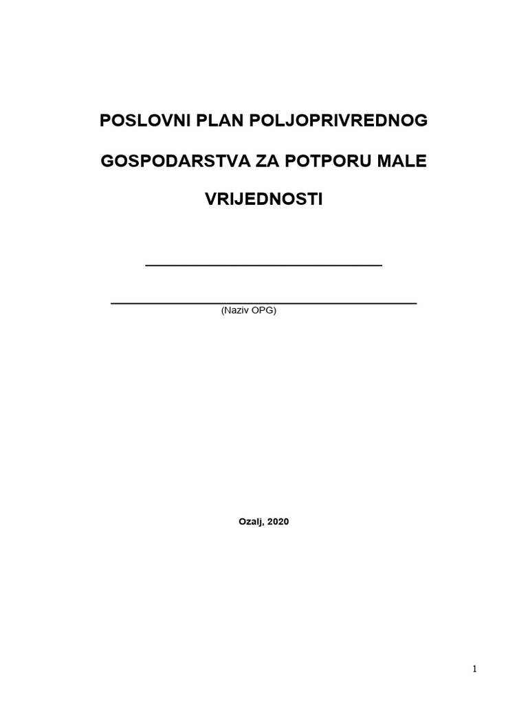 Obrazac Poslovnog Plana Ozalj Mladi 1 | PDF