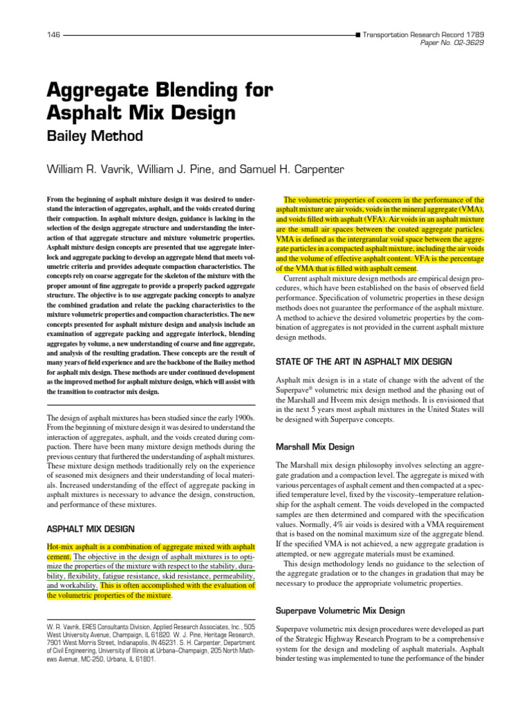 Aggregate Blending For Asphalt Mix Design - Bailey Method | PDF ...