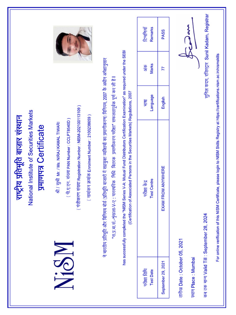Nism Certificate | PDF