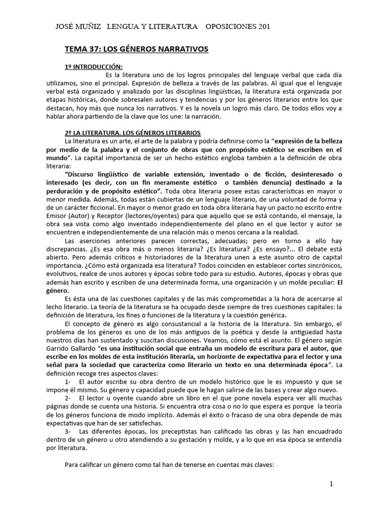 Tema 37 | PDF | Narración | Novelas